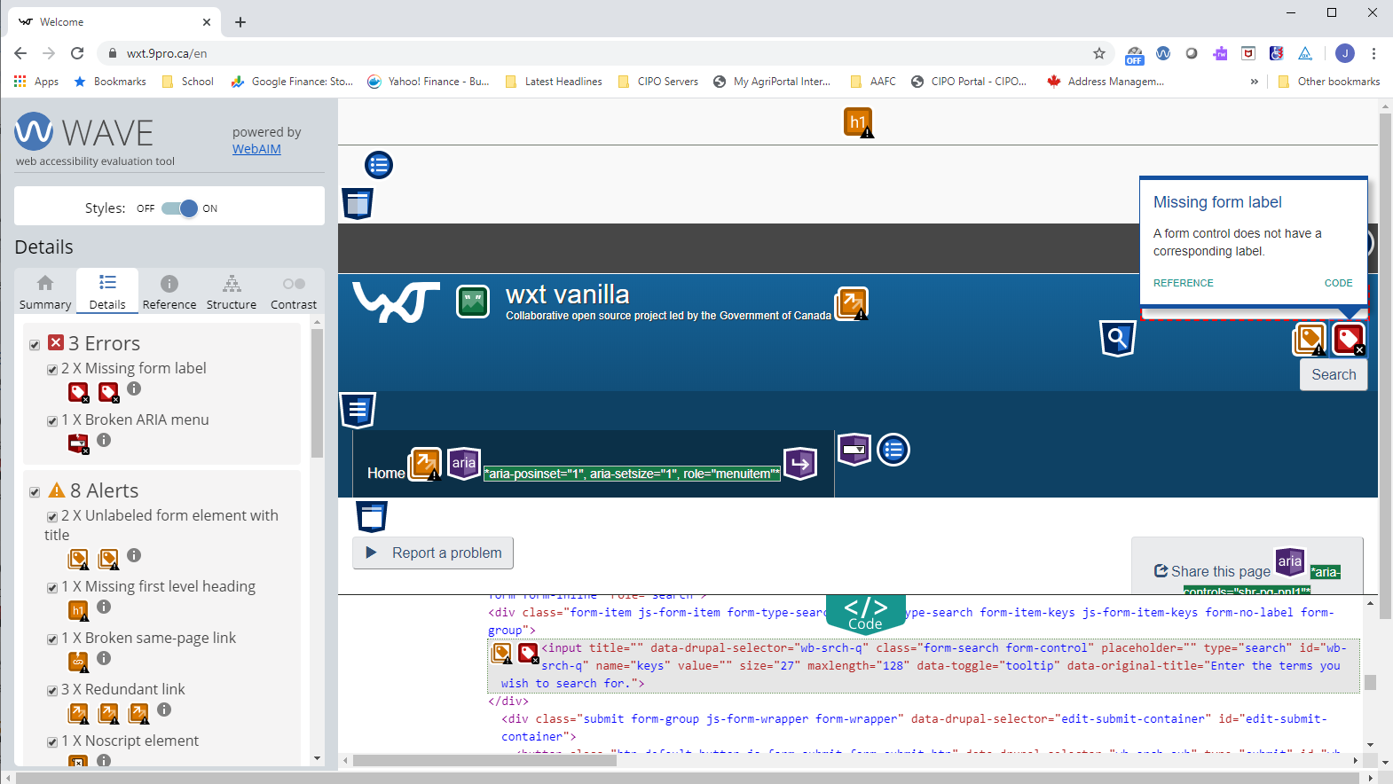 WXT WCAG level A issue: Missing form label for the search in template [#3136270] | Drupal.org